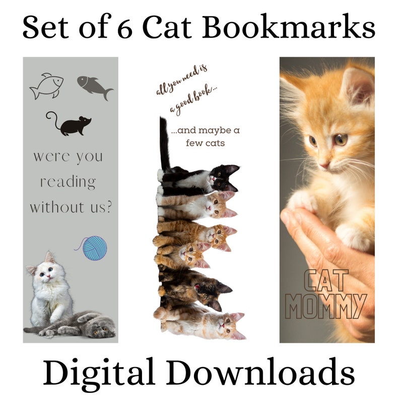 Set of 6 Cat Bookmarks Digital Downloads - Etsy