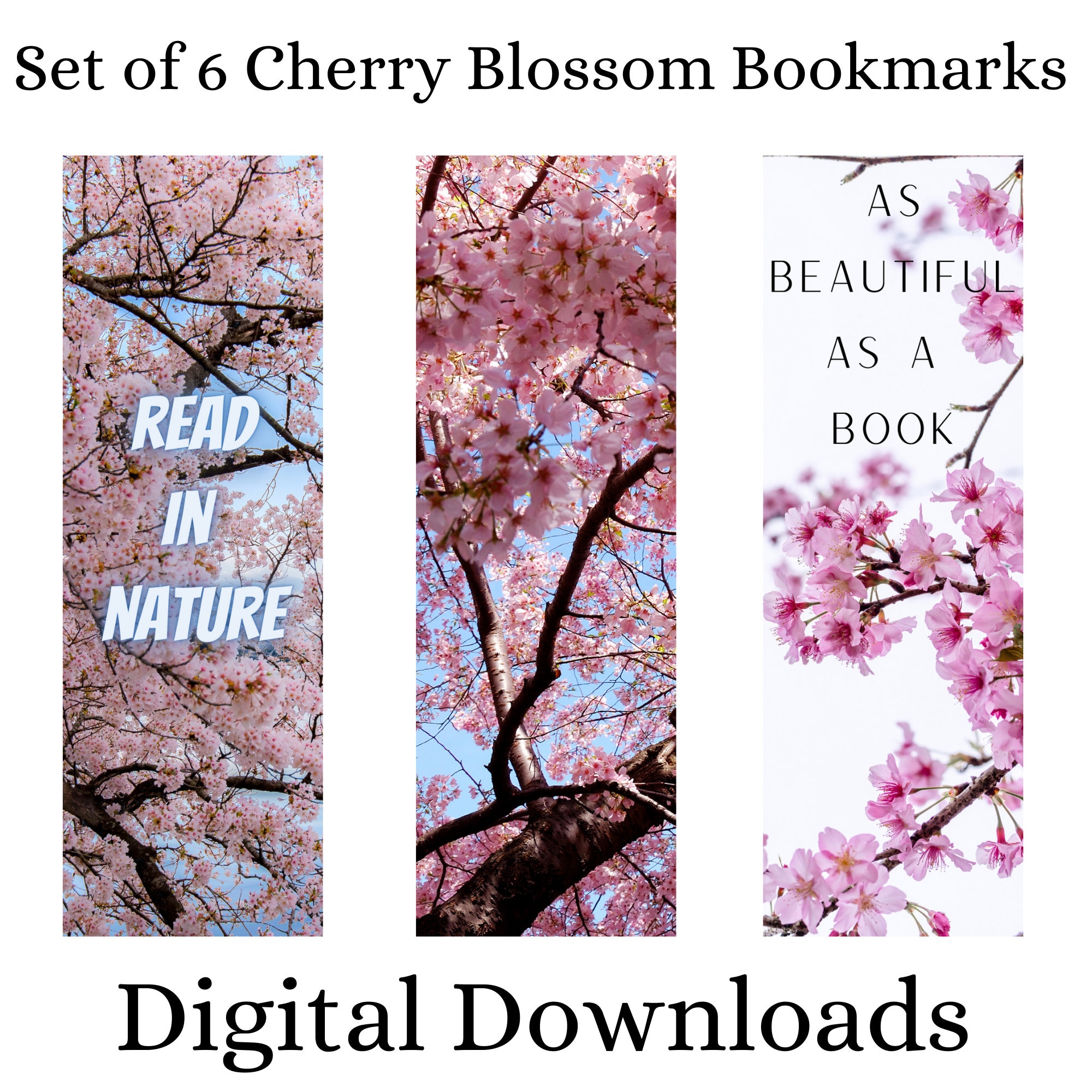 Set of 6 Cherry Blossom Bookmarks Digital Downloads - Etsy