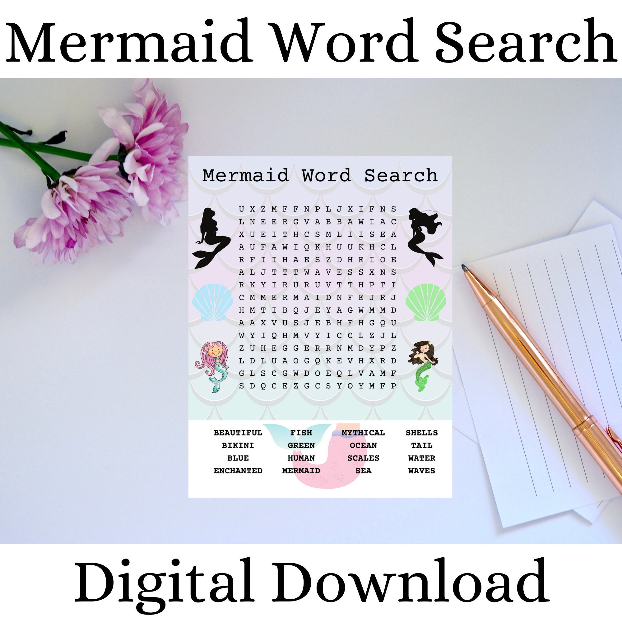 Mermaid Word Search Digital Download - Etsy