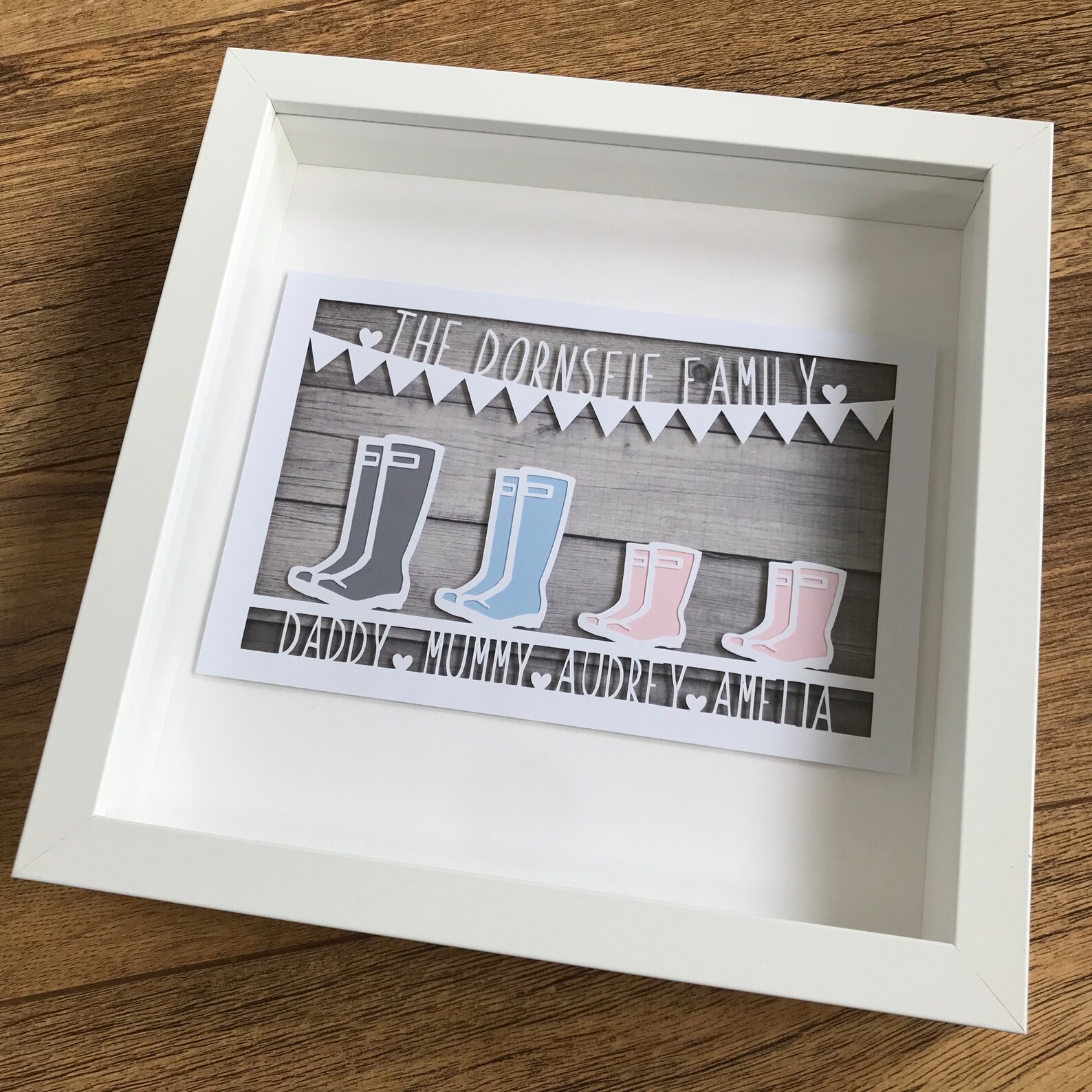 Personalised Welly Boot Paper Cut Box Frame - Family Keepsake, Family ...