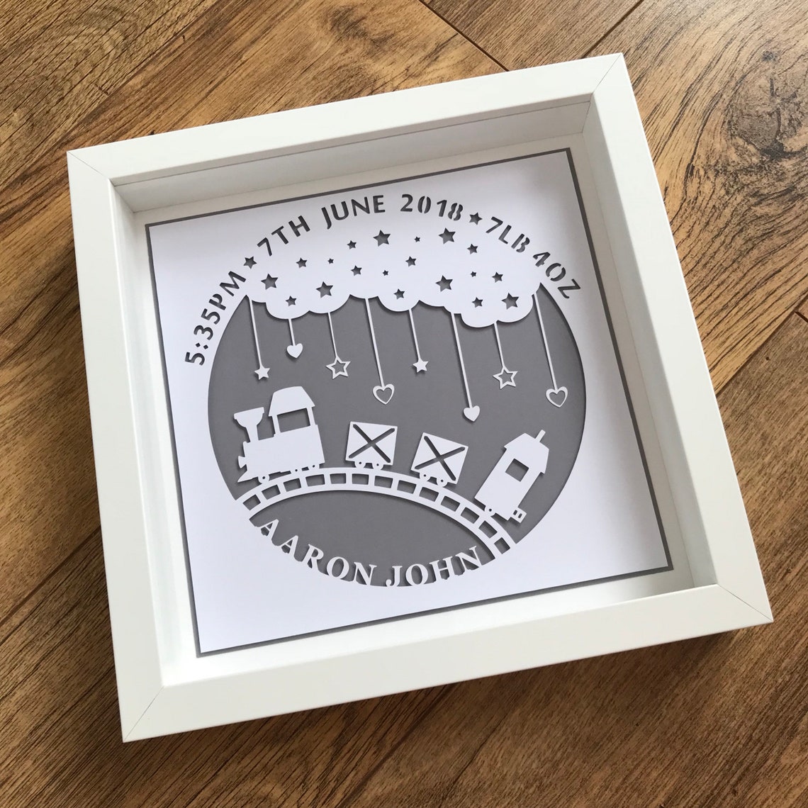 Personalised New Baby Papercut Train Frame With Birth Details - Etsy UK