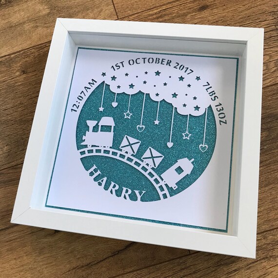 Personalised New Baby Papercut Train Frame With Birth Details | Etsy