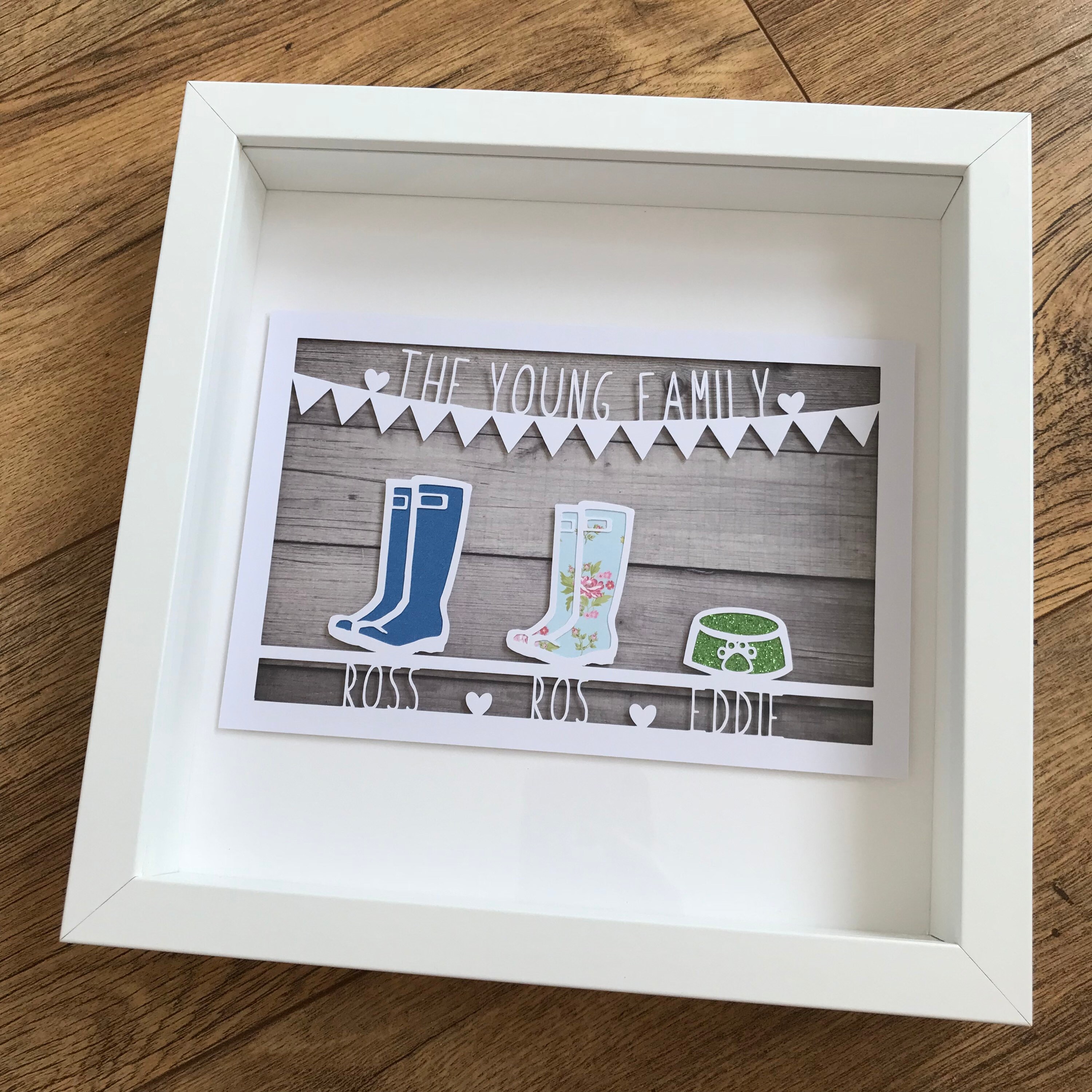 Personalised Welly Boot Paper Cut Box Frame Family Keepsake - Etsy UK
