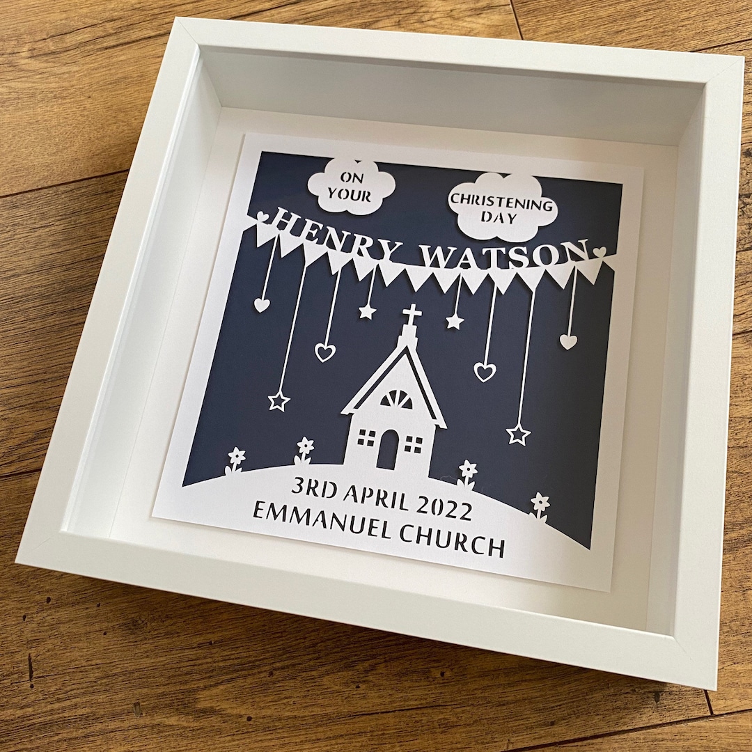 Personalised Christening Gift Christening Paper Cut in Frame - Etsy