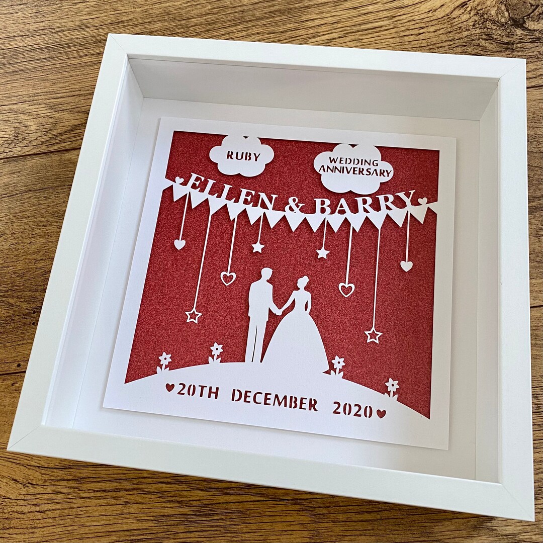 Personalised Ruby Wedding Anniversary Gift - Paper Cut in Frame ...