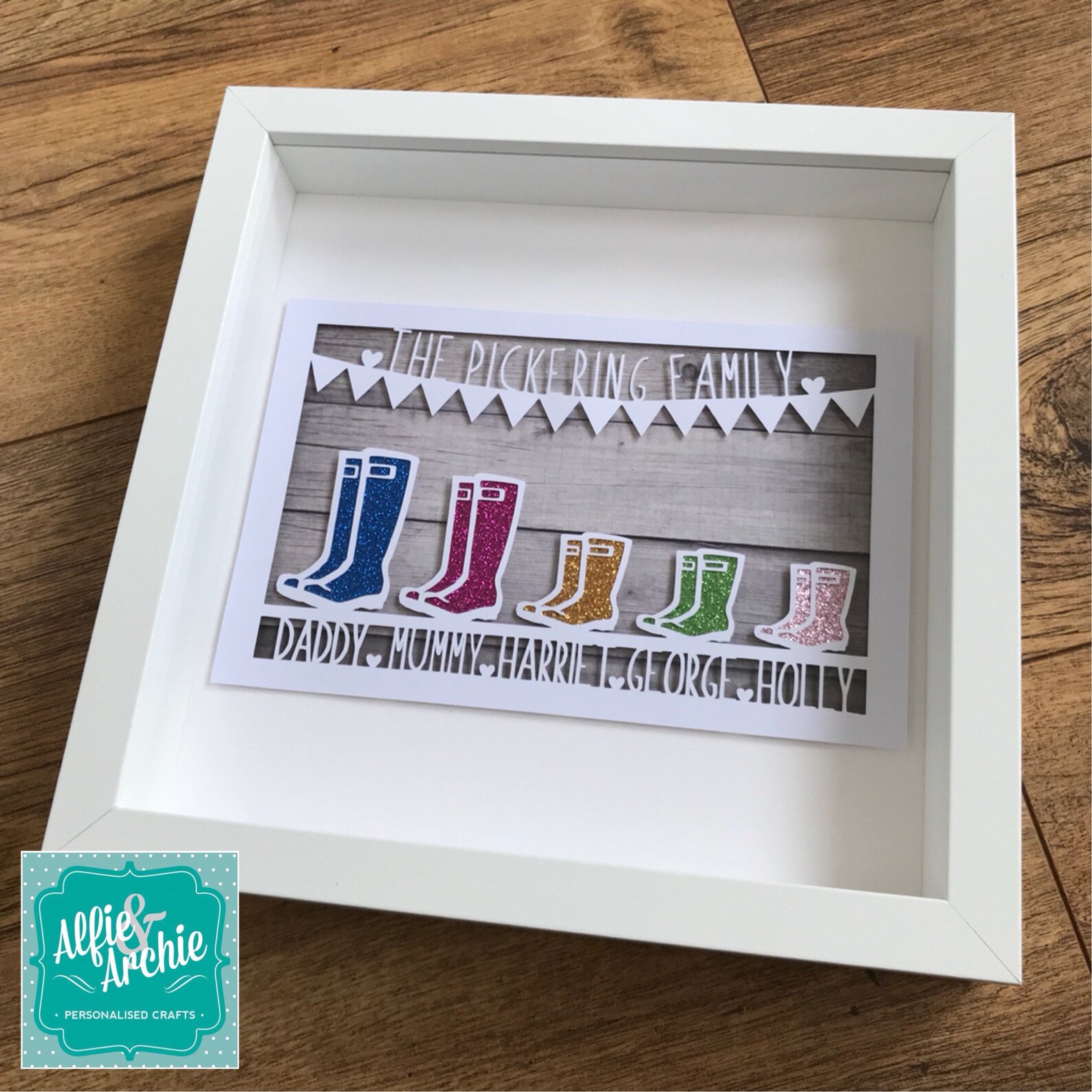 Personalised Welly Boot Paper Cut Box Frame - Family Keepsake, Family ...