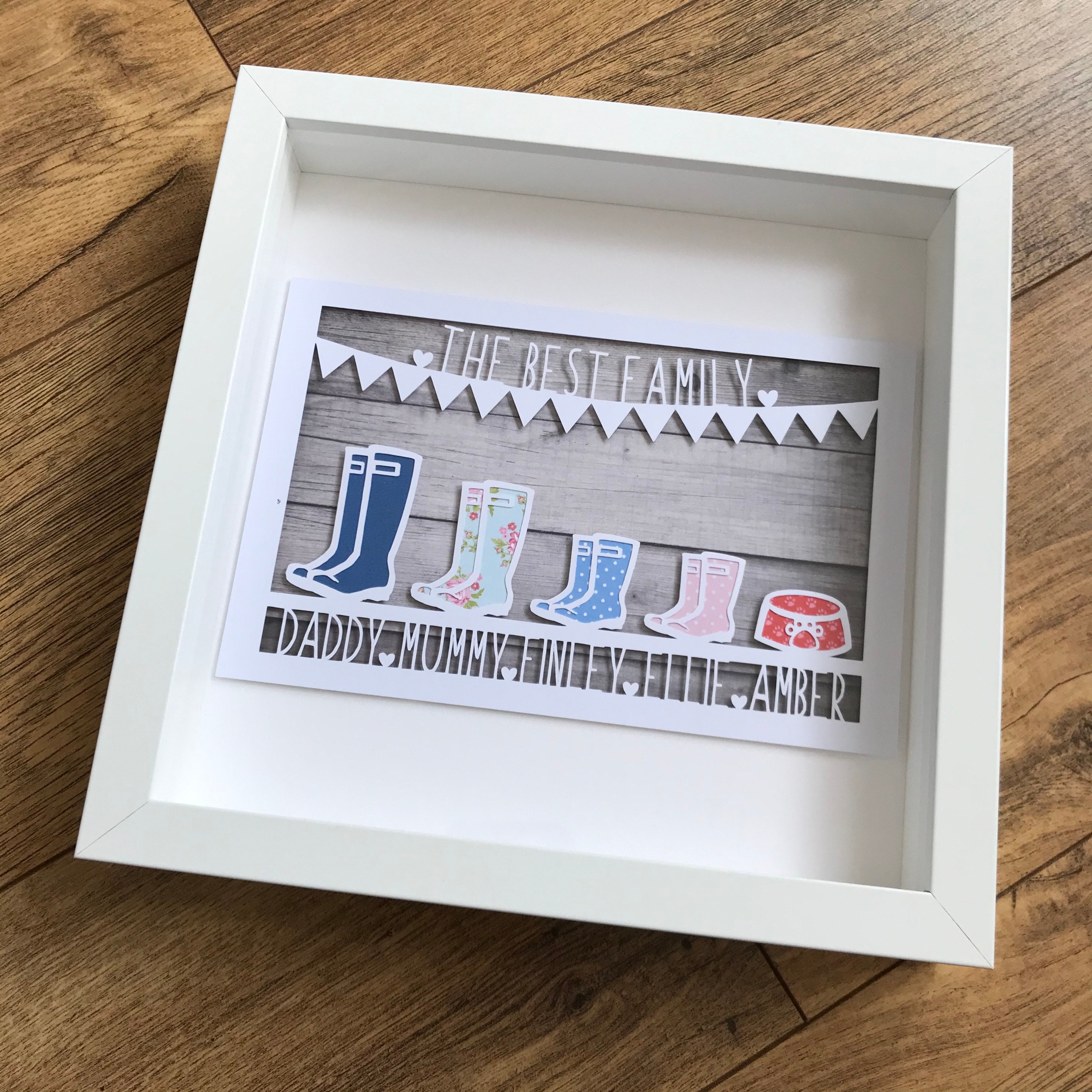 Personalised Welly Boot Paper Cut Box Frame Family Keepsake - Etsy UK
