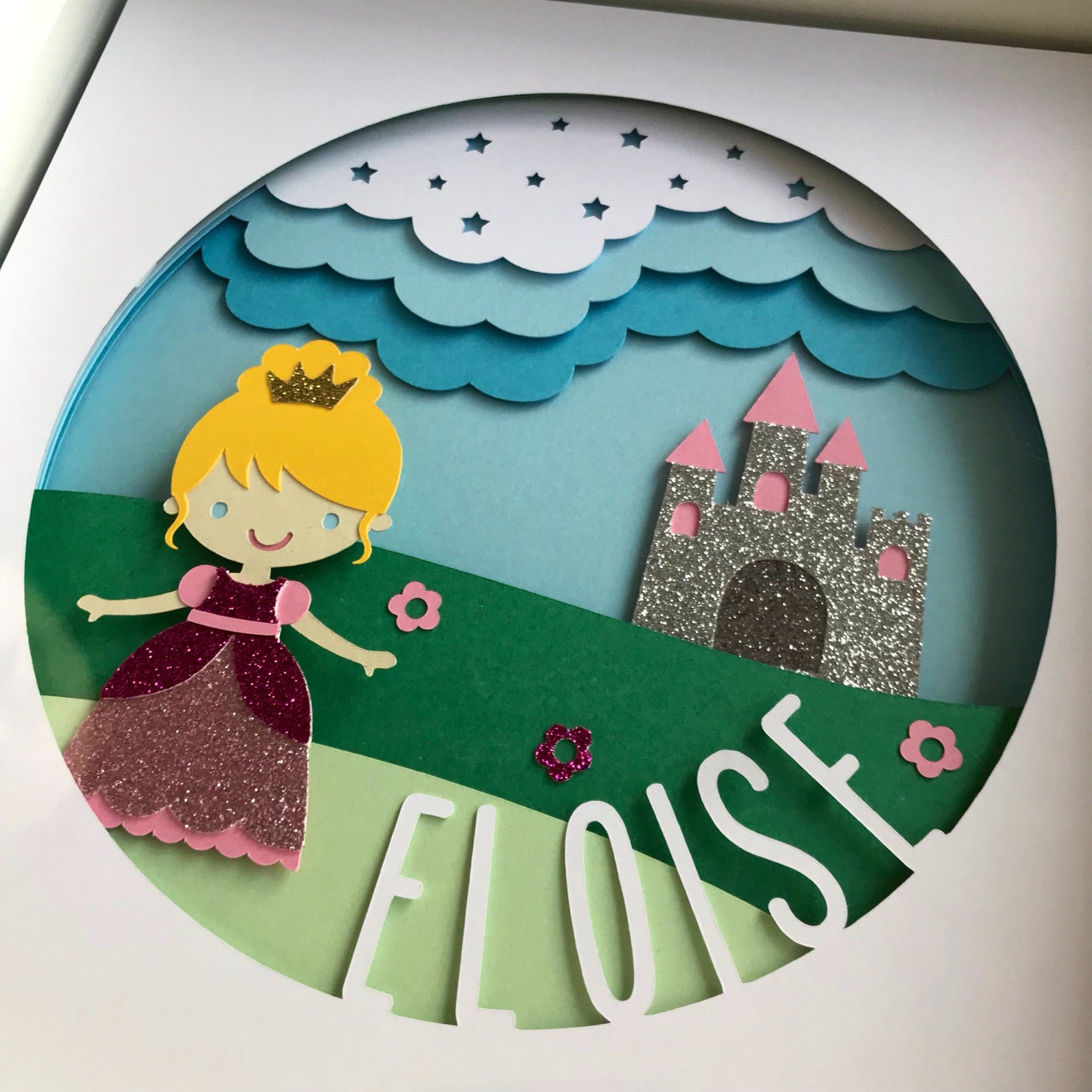 Personalised Princess and Castle paper cut box frame Nursery | Etsy