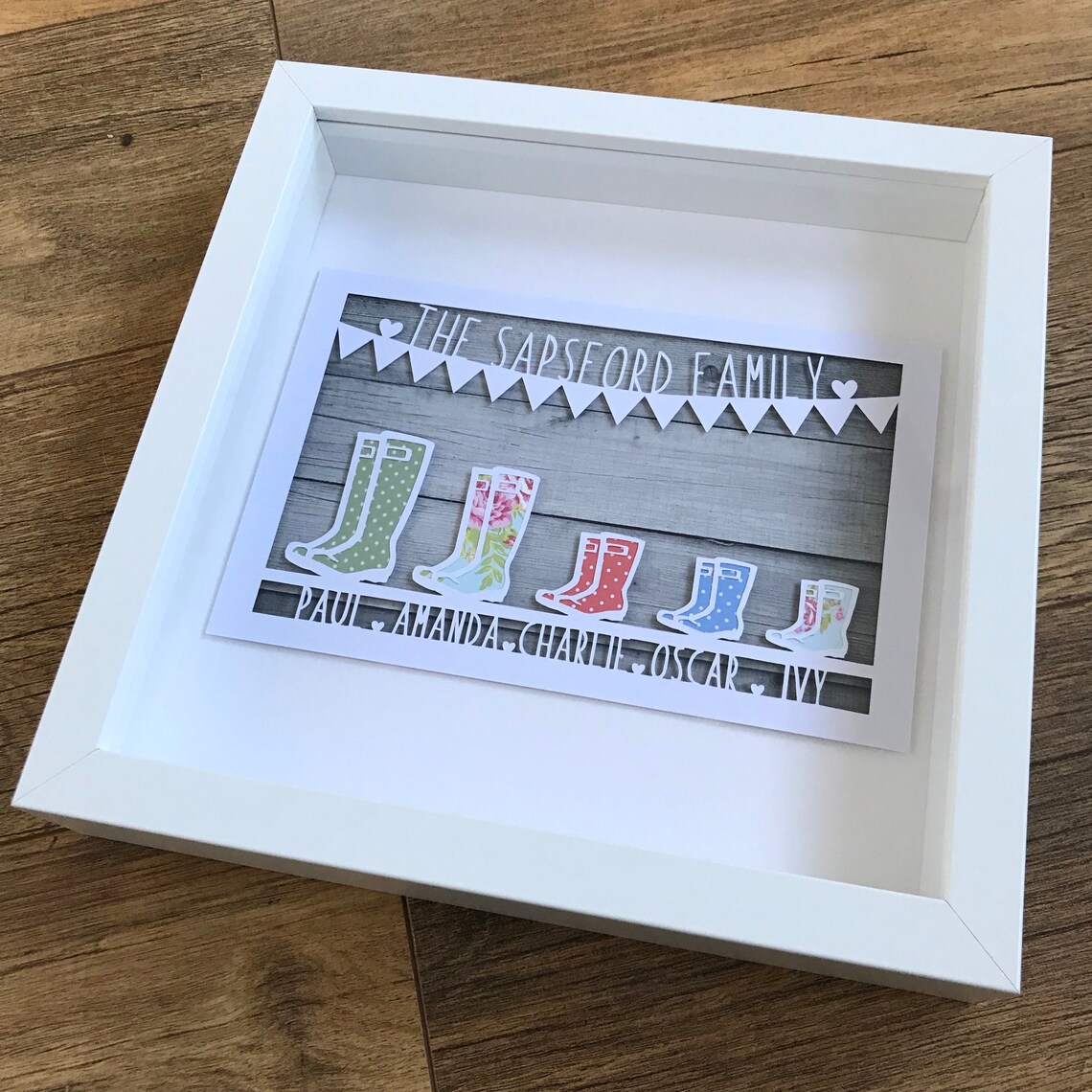 Personalised Welly Boot Paper Cut Box Frame - Family Keepsake, Family ...