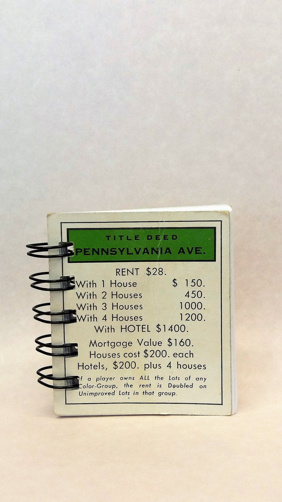 Pennsylvania Ave, Monopoly Notepad Journal, Spiral Bound Notebook ...