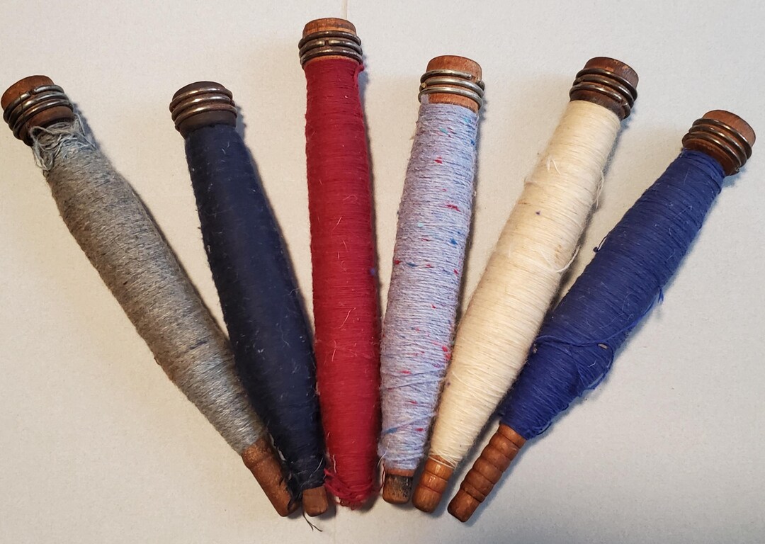 Antique Wood Bobbins, Vintage Textile Spools, New England Mill, Wound ...