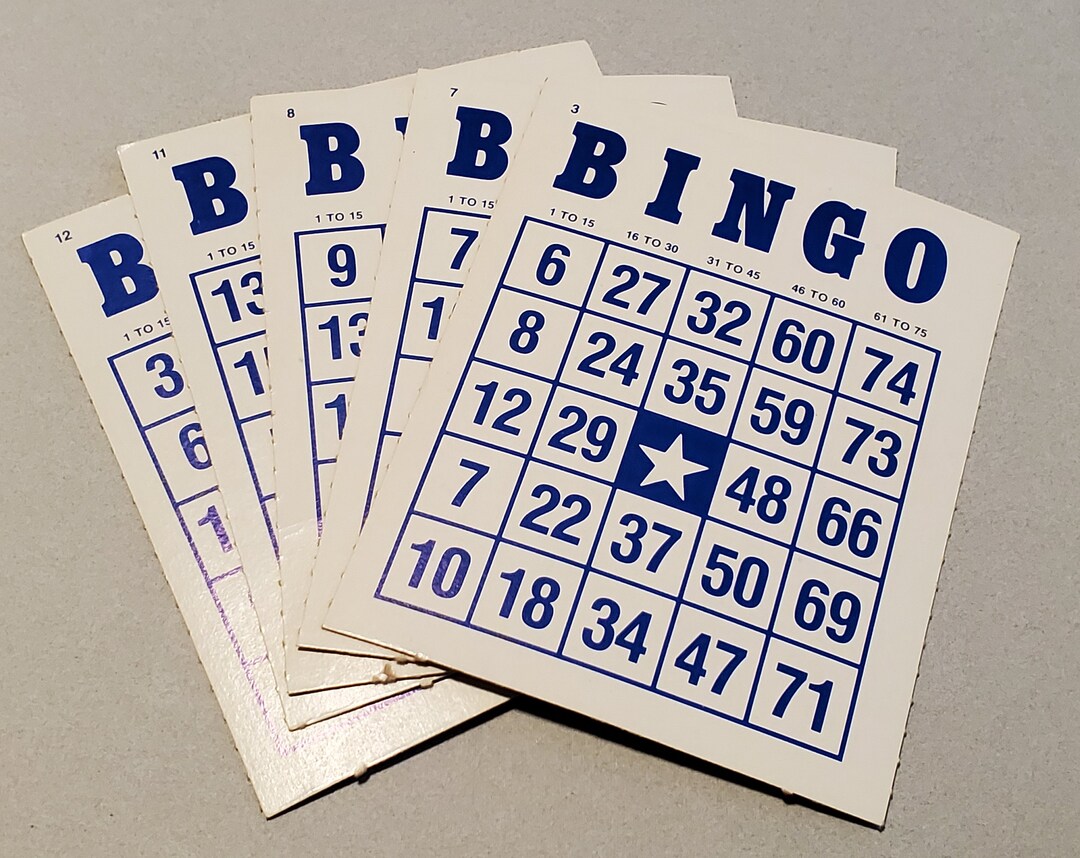 Set of 5 Vintage BINGO Cards, Blue and White, 4 1/2" X 5 5/8 ...