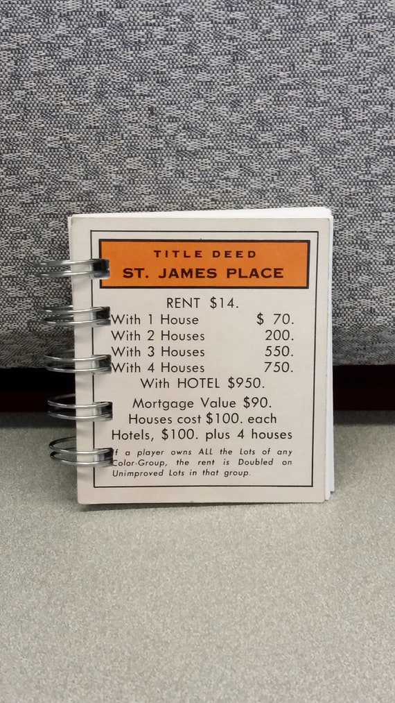 St. James. Monopoly Notepad Journal Spiral Bound Notebook | Etsy