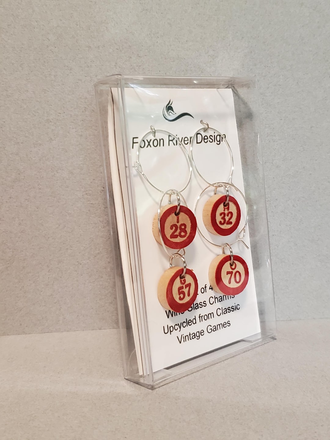 Set of 4 BINGO Number Wine Glass Charms, Vintage Wooden BINGO, Clear ...