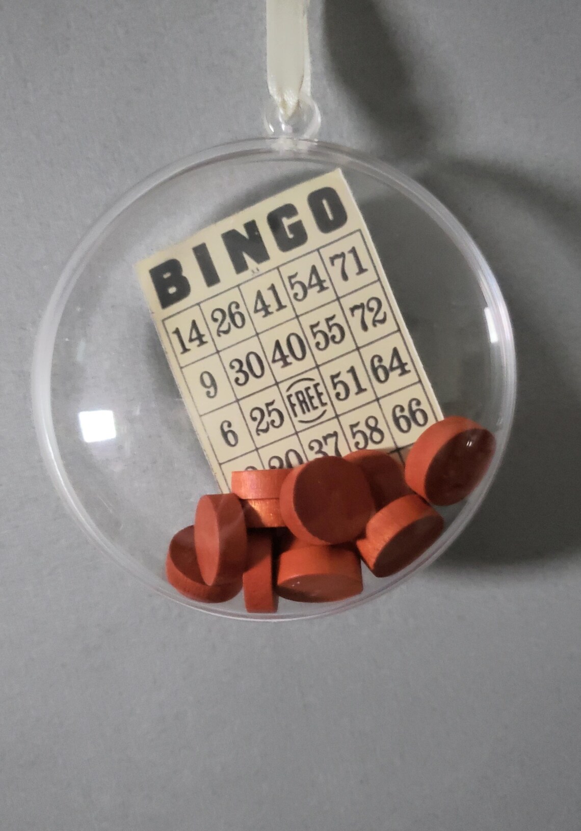 BINGO Ornament, Actual BINGO Markers and Call Numbers, Clear Acrylic ...