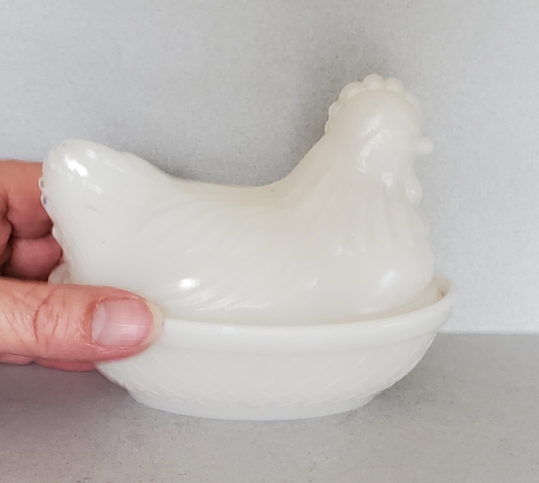 Vintage Nesting Chicken Trinket Box, Vintage Milk Glass Box ...