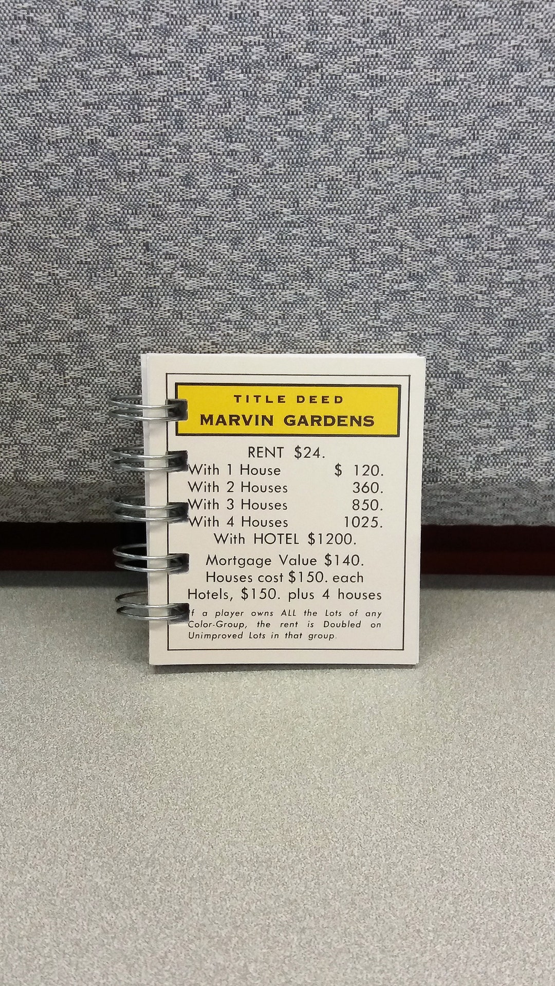 Marvin Gardens, Monopoly Notepad Journal, Spiral Bound Notebook, Actual ...