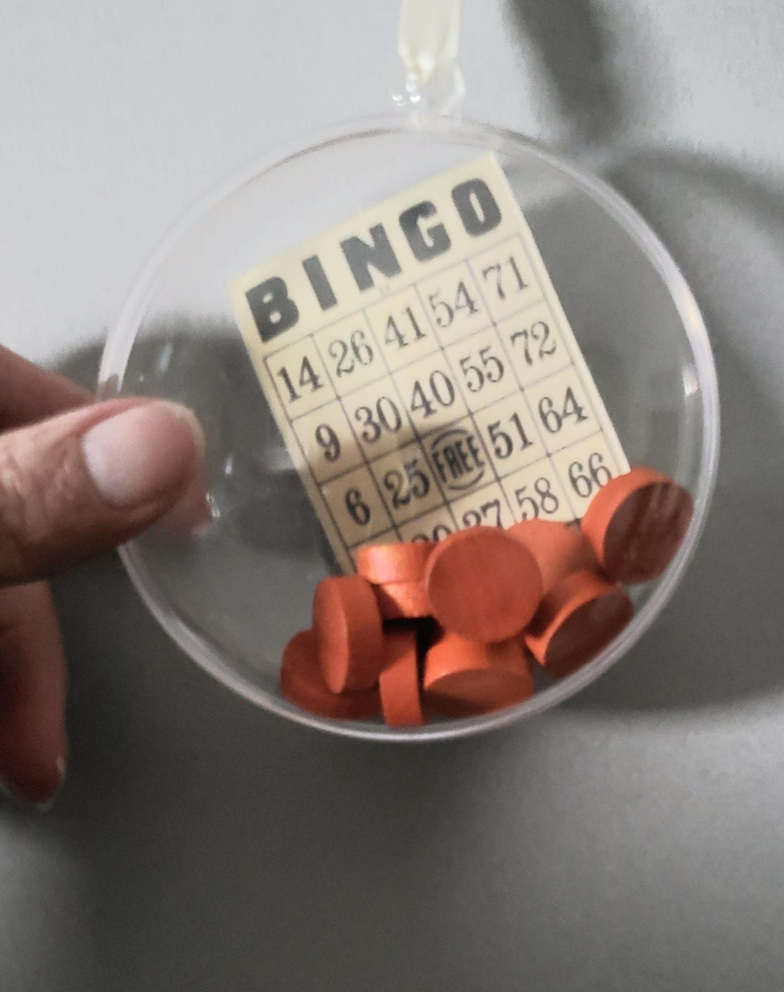 BINGO Ornament, Actual BINGO Markers and Call Numbers, Clear Acrylic ...