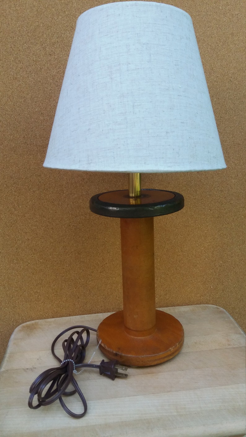 Vintage Bobbin Table Lamp Antique Wood Bobbin Industrial | Etsy