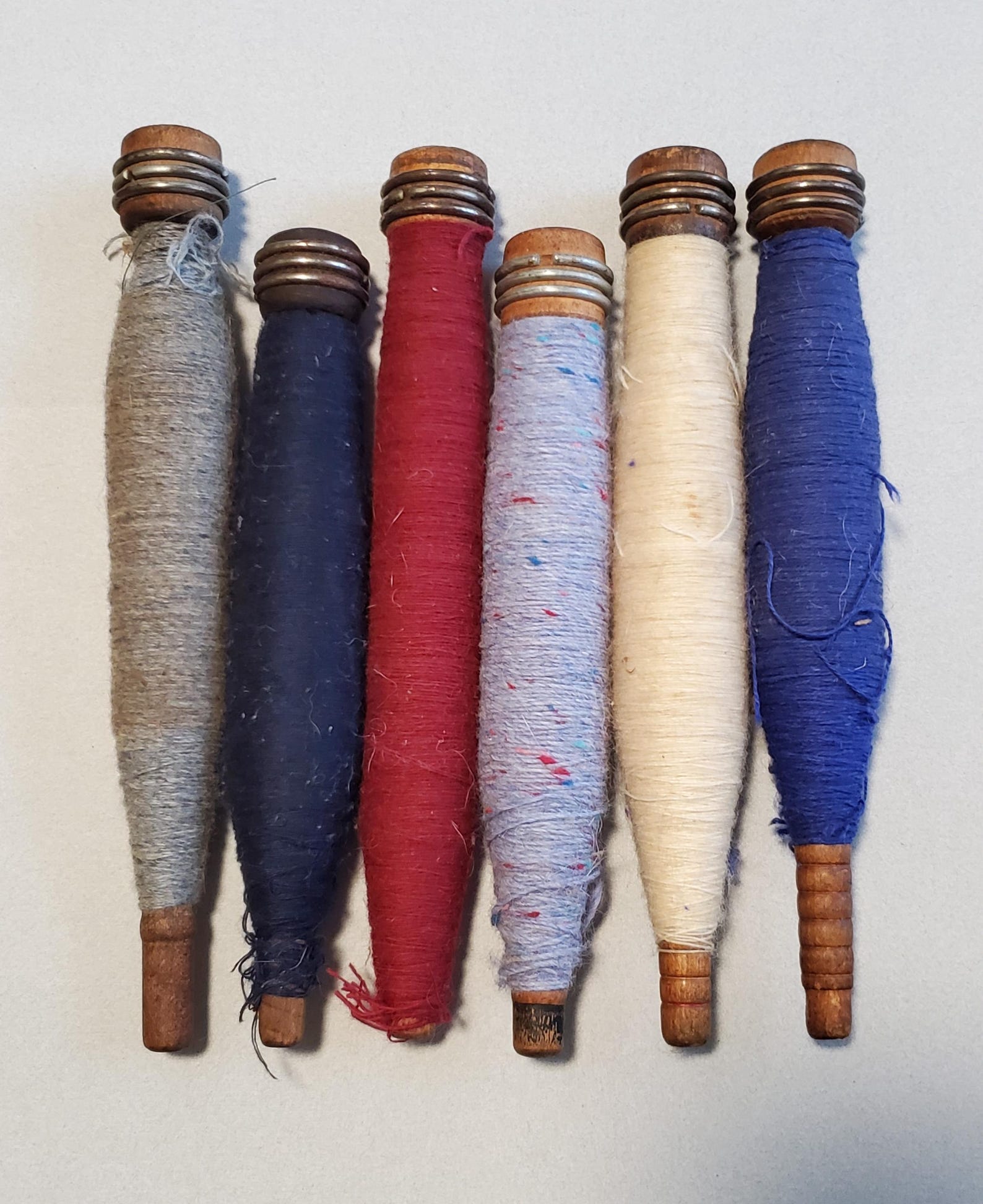 Antique Wood Bobbins, Vintage Textile Spools, New England Mill, Wound ...