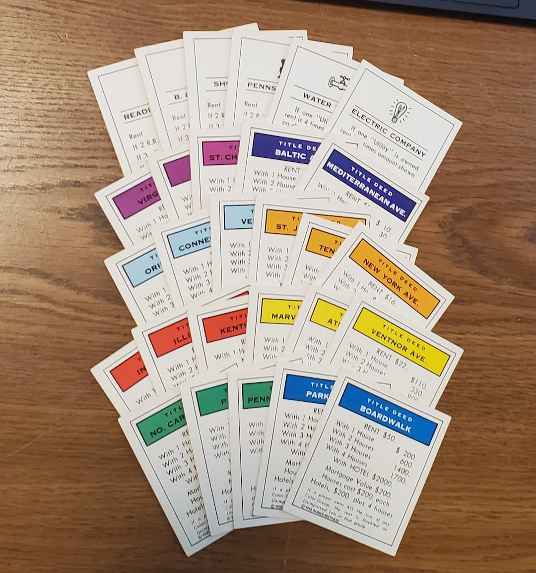 Vintage Monopoly Deed Cards, Complete Set of 28 or Individual ...