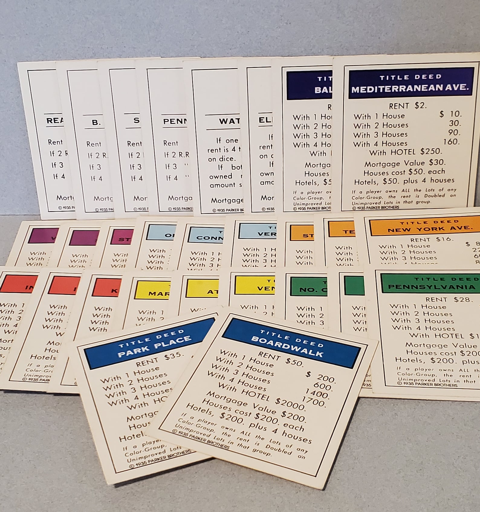 Vintage Monopoly Deed Cards, Complete Set of 28 or Individual ...