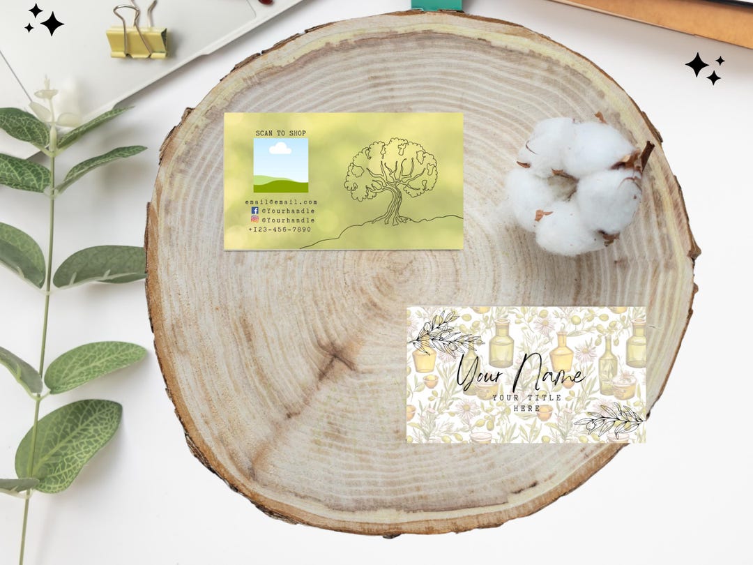 Business Card / Canva Template / Oliveda / Olive Leaf Skincare / Olive ...