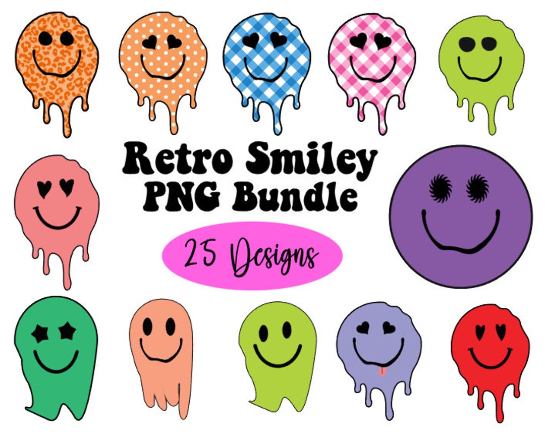 25 Retro Smiley PNG Bundle Instant Download Retro Png Happy Face Png ...
