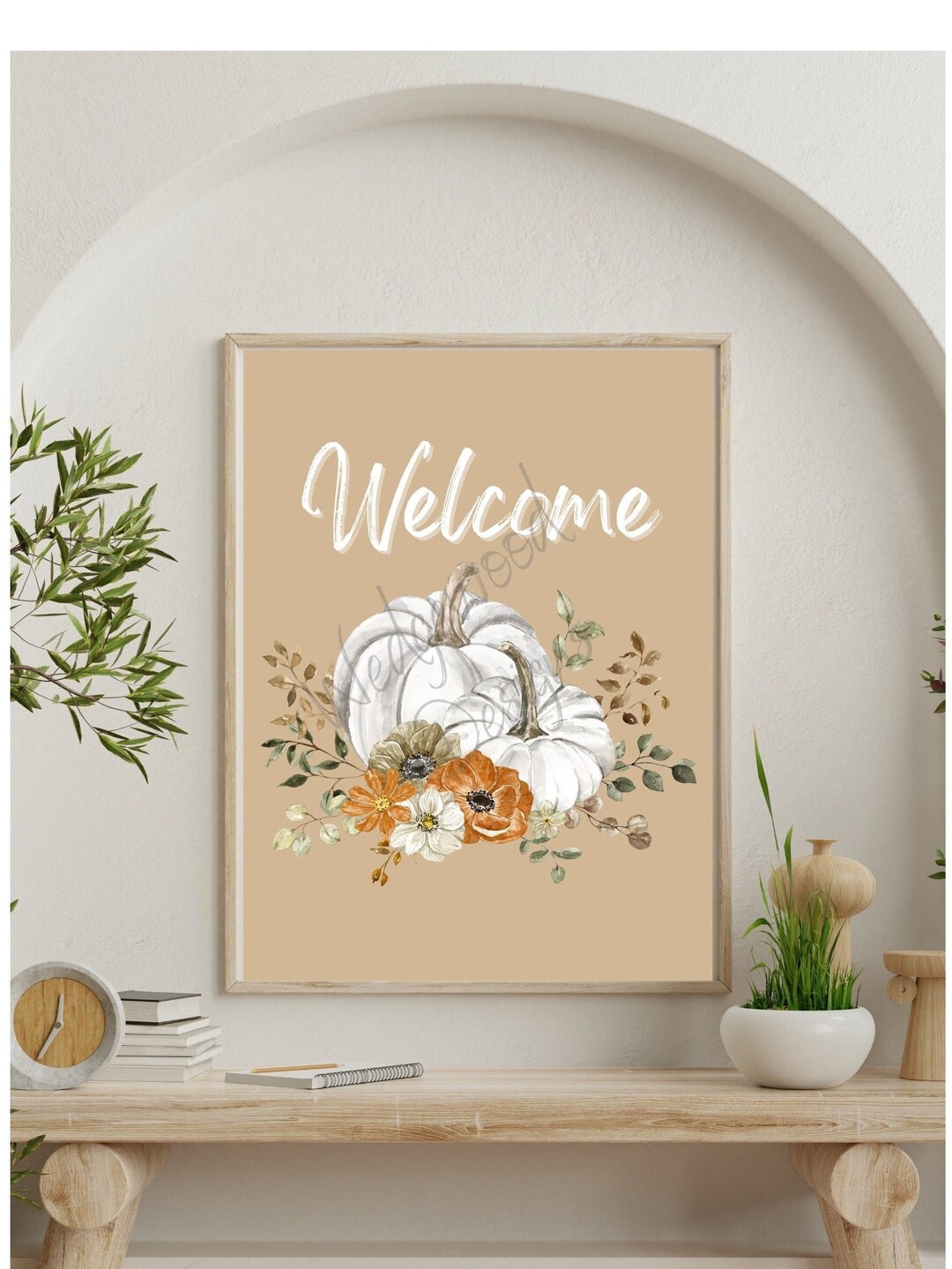 Welcome Fall Print | White Pumpkin Welcome | Thanksgiving Printable ...
