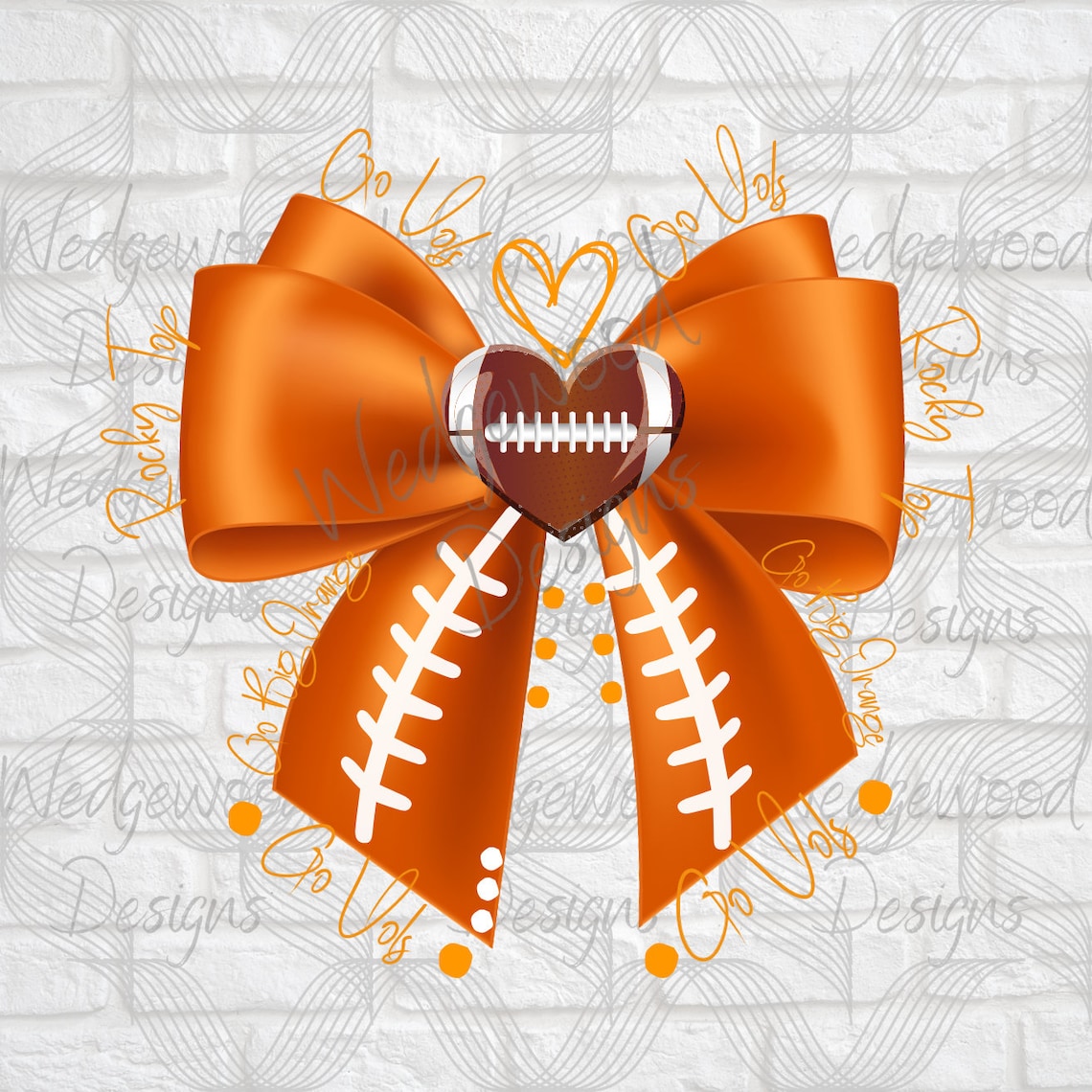 Football Bow | Tennessee Vols Orange Football Bow PNG Design for Heat ...