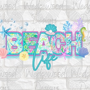 Beach Life PNG With Lily Style Letter Design File for DTF, Heat ...