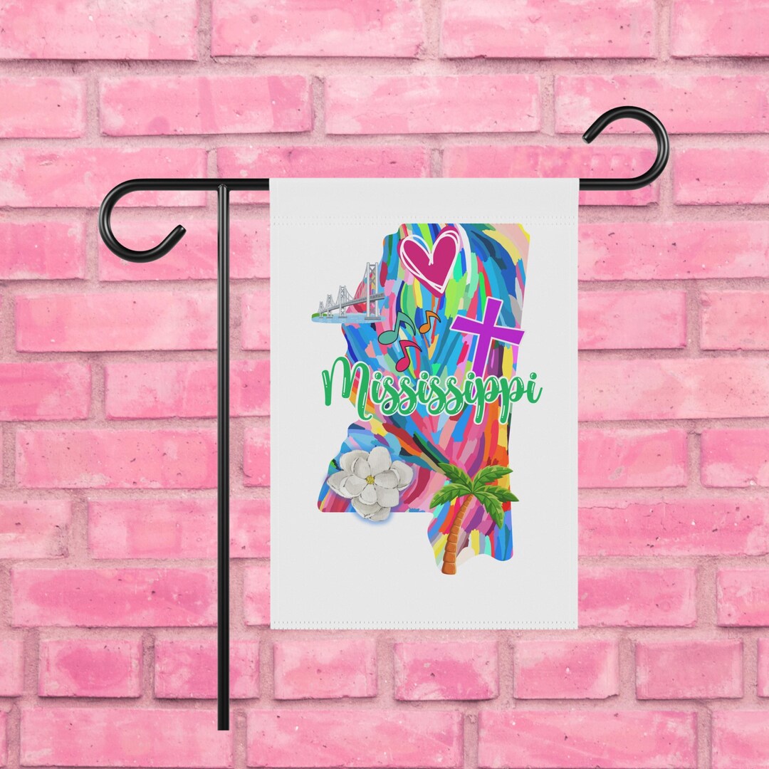 Garden Flag- Fun, Bright and Bold Colored Mississippi With Landmarks ...