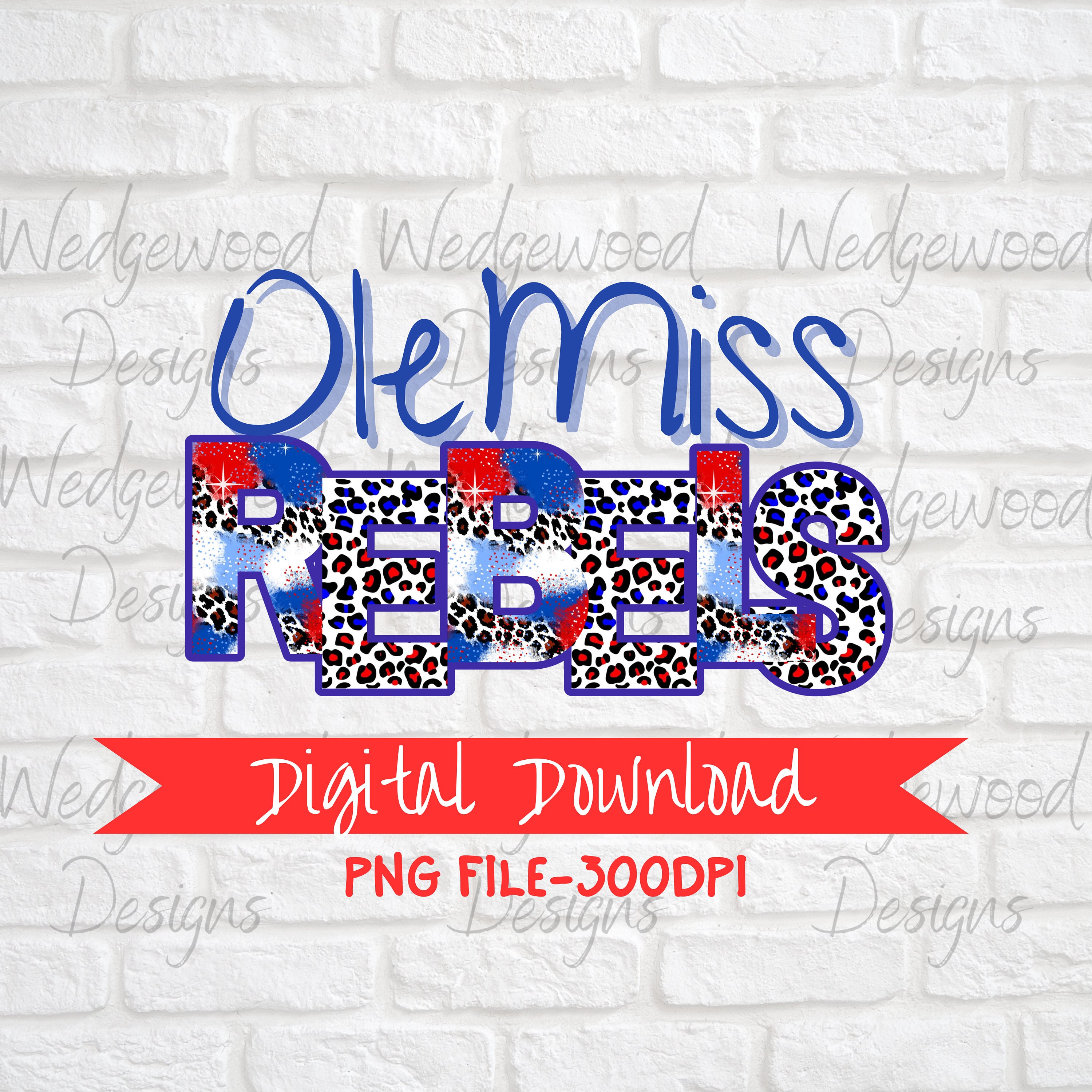 Ole Miss Red and Blue Animal Print PNG Design File for DTF, Heat ...