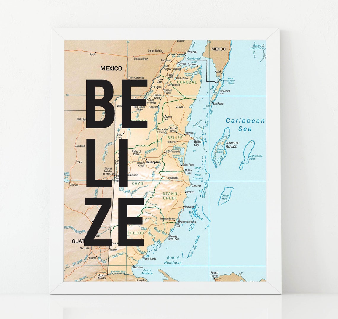 Belize Art Print, Ecuador Map, Travel Poster, Map Art, Central America ...