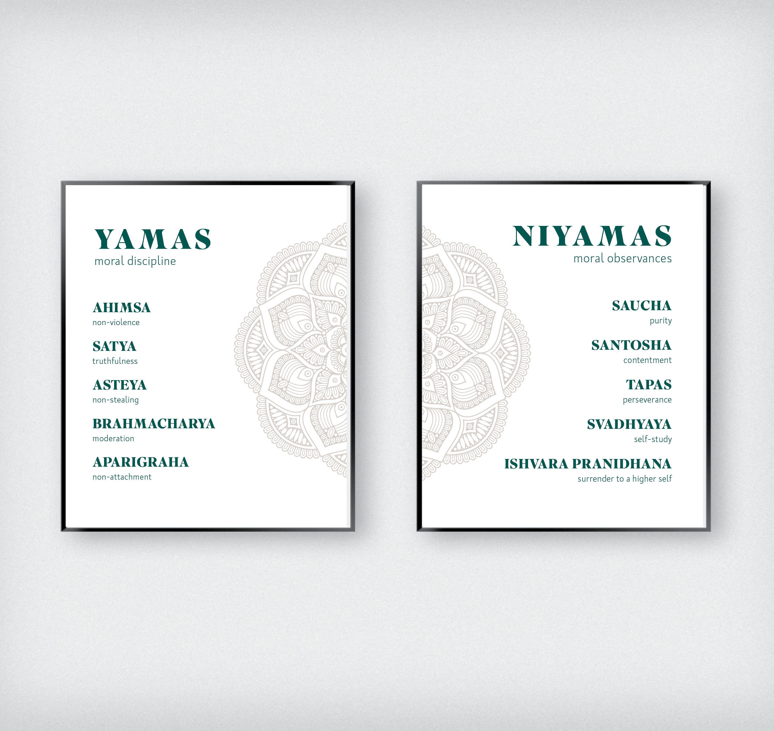 Yamas and Niyamas Prints, Yoga Poster, Wall Art, Yoga Poster, Mantra ...