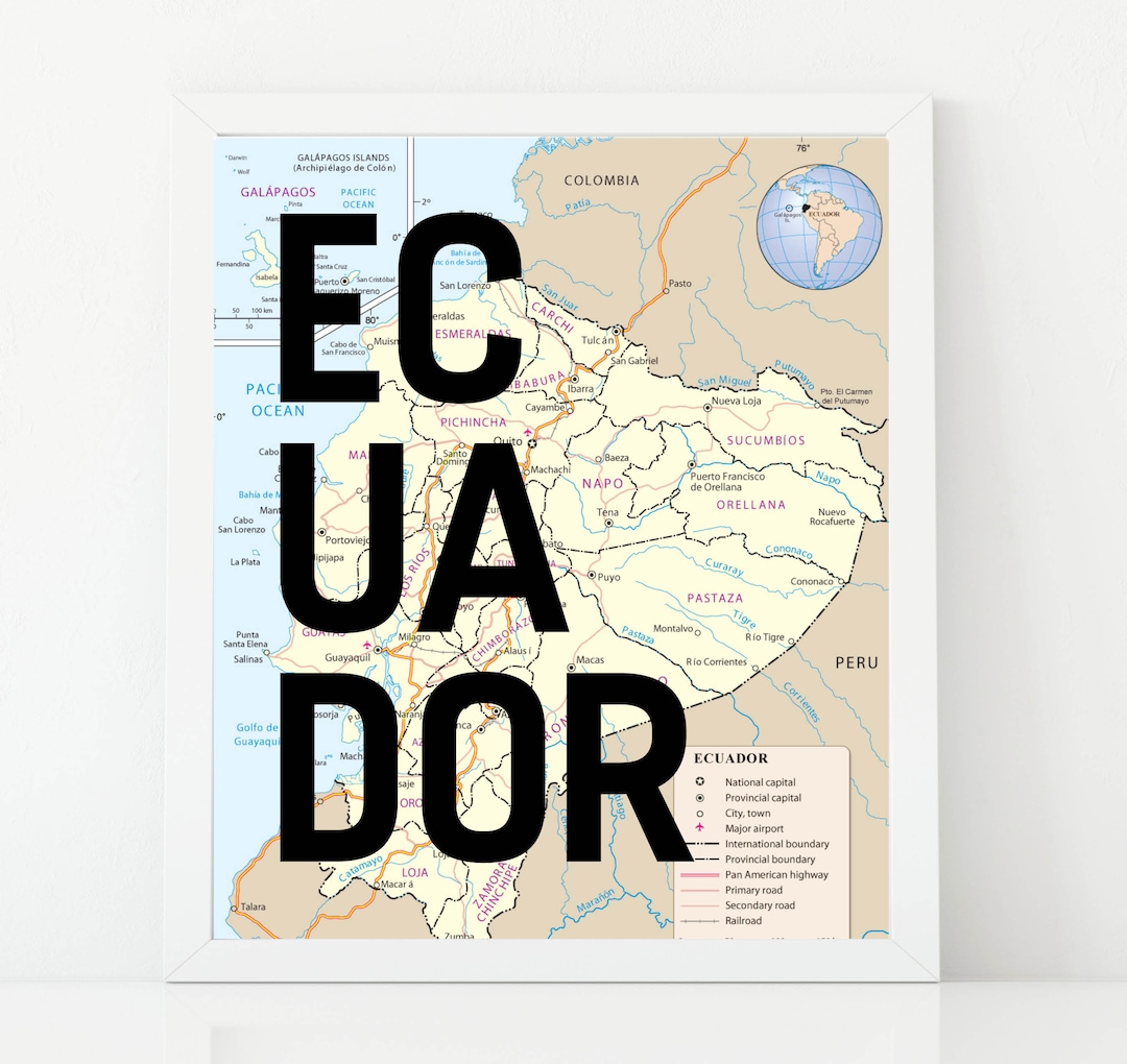 Ecuador Art Print, Ecuador Map, Travel Poster, Map Art, Central America ...