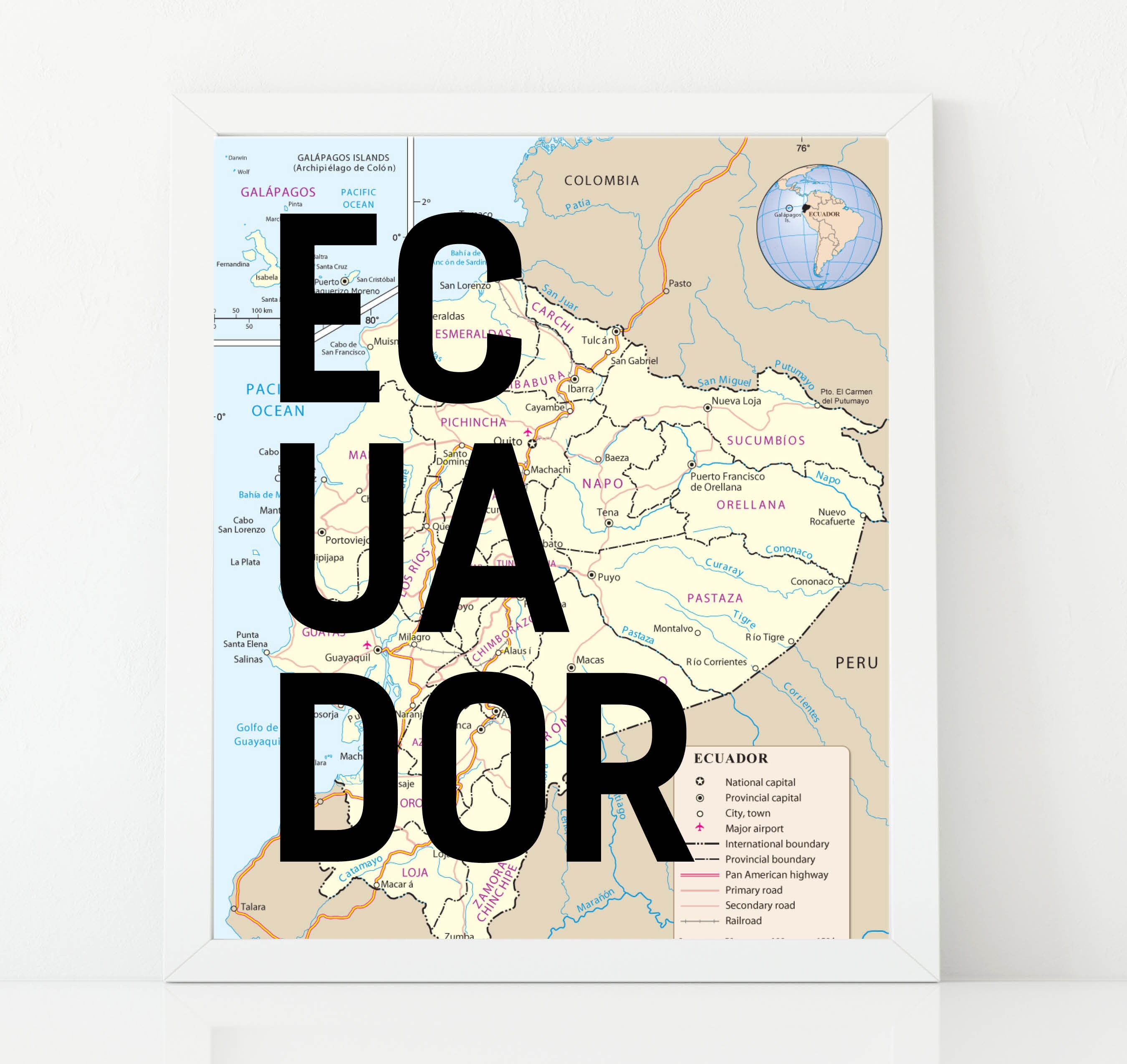 Ecuador Art Print, Ecuador Map, Travel Poster, Map Art, Central America ...