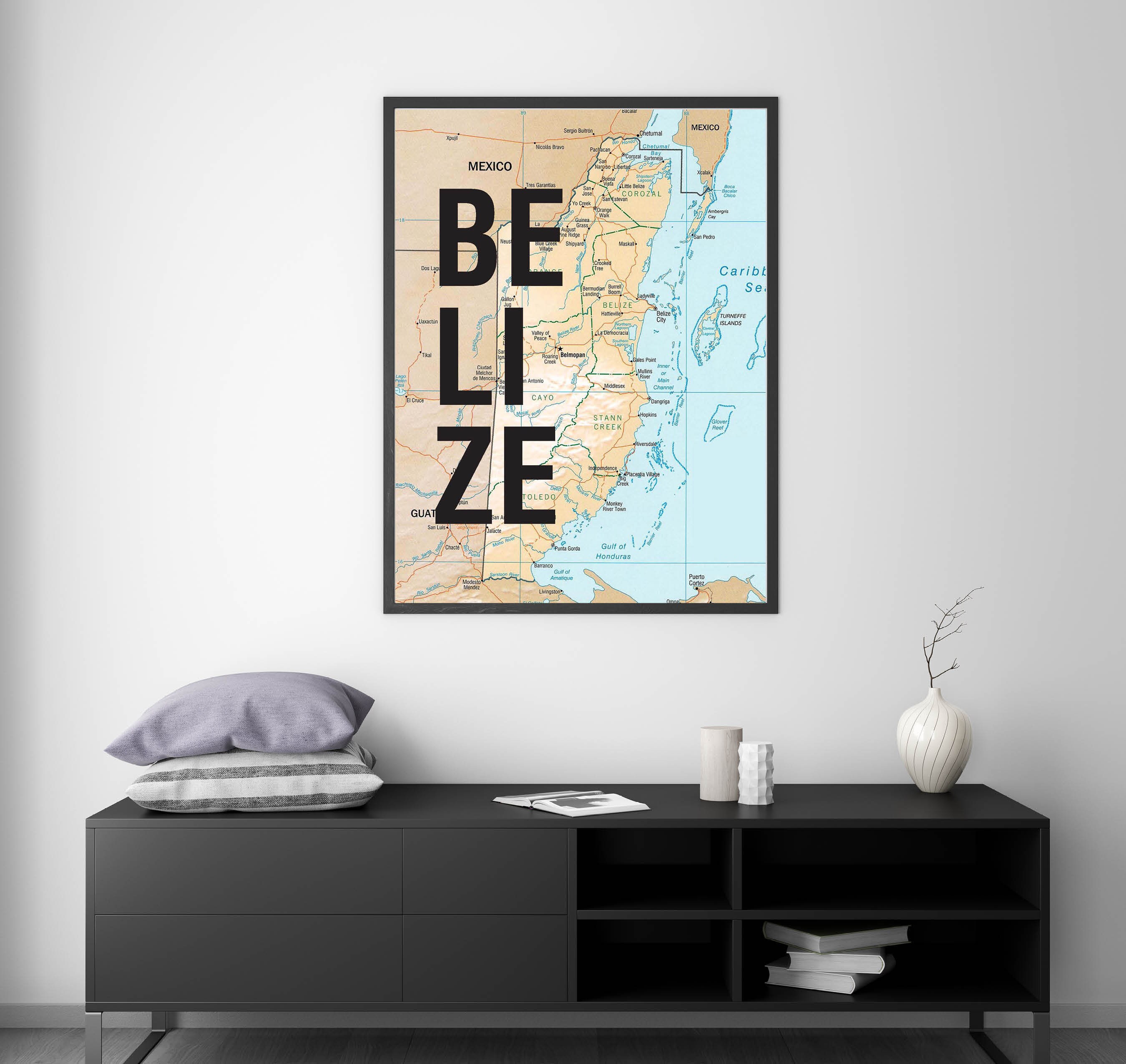 Belize Art Print, Ecuador Map, Travel Poster, Map Art, Central America ...