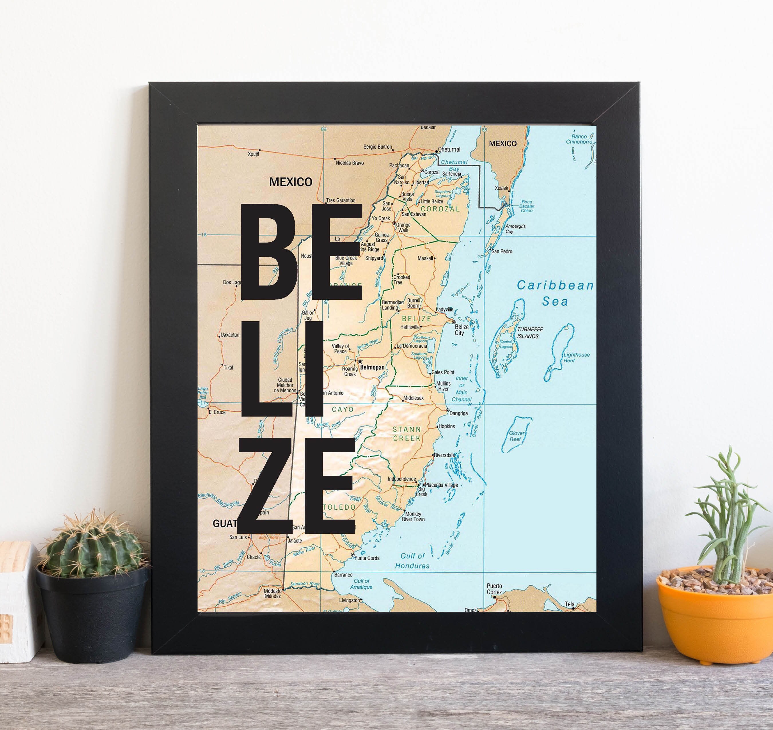 Belize Art Print, Ecuador Map, Travel Poster, Map Art, Central America ...