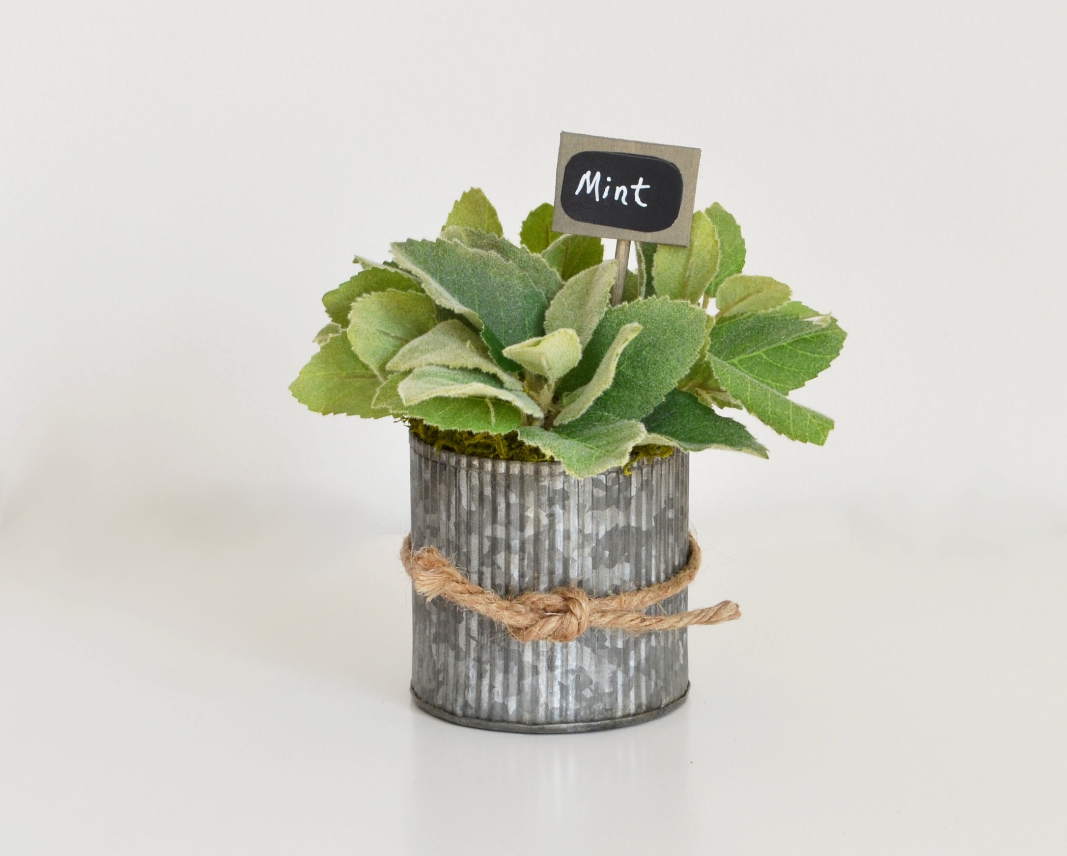 Mint in a Rustic Pot Galvanized Pot of Faux Herbs Kitchen - Etsy