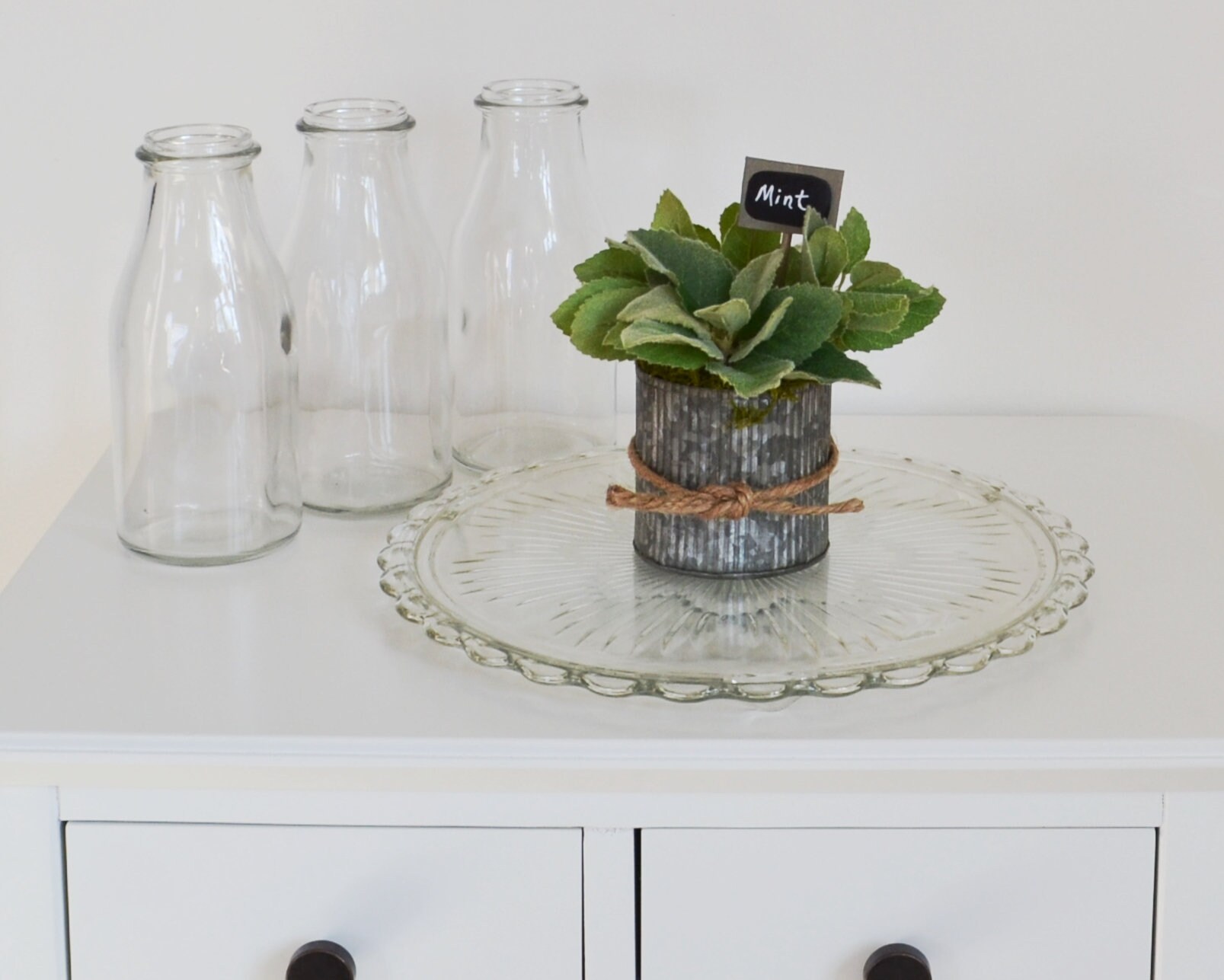 Mint in a Rustic Pot Galvanized Pot of Faux Herbs Kitchen | Etsy