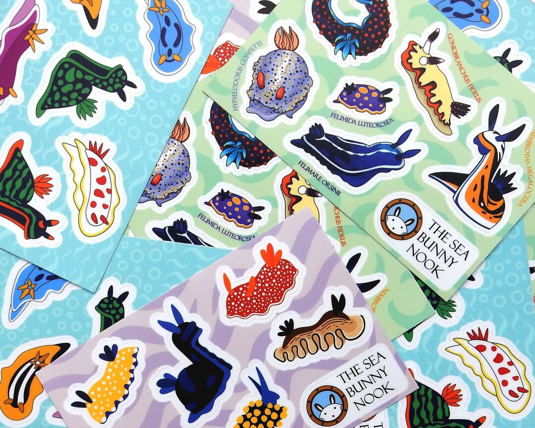 A Bundle of Nudibranch, Sea Slug Vinyl Sticker Sheets - Etsy