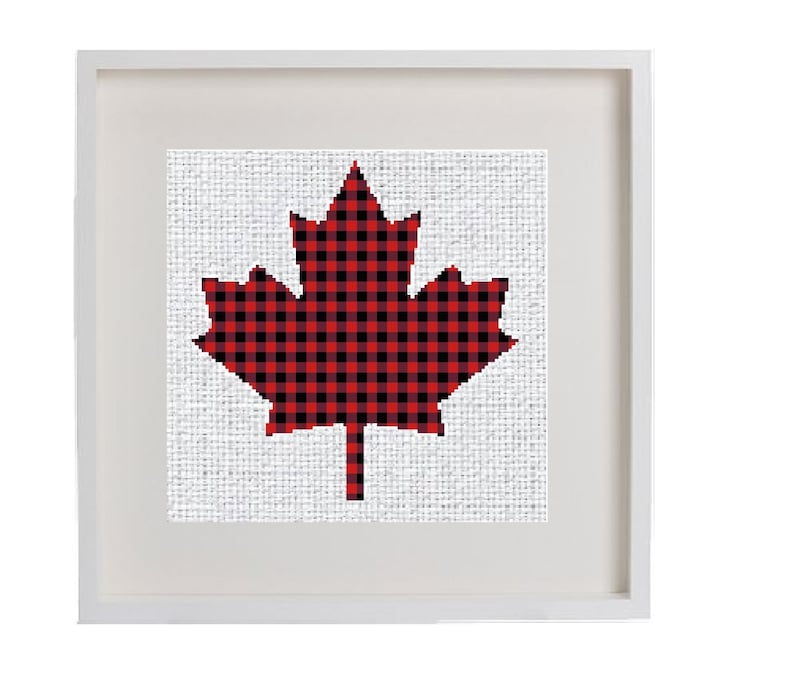 Maple Leaf Cross Stitch Pattern, Buffalo Plaid Maple Leaf, Lumberjack ...