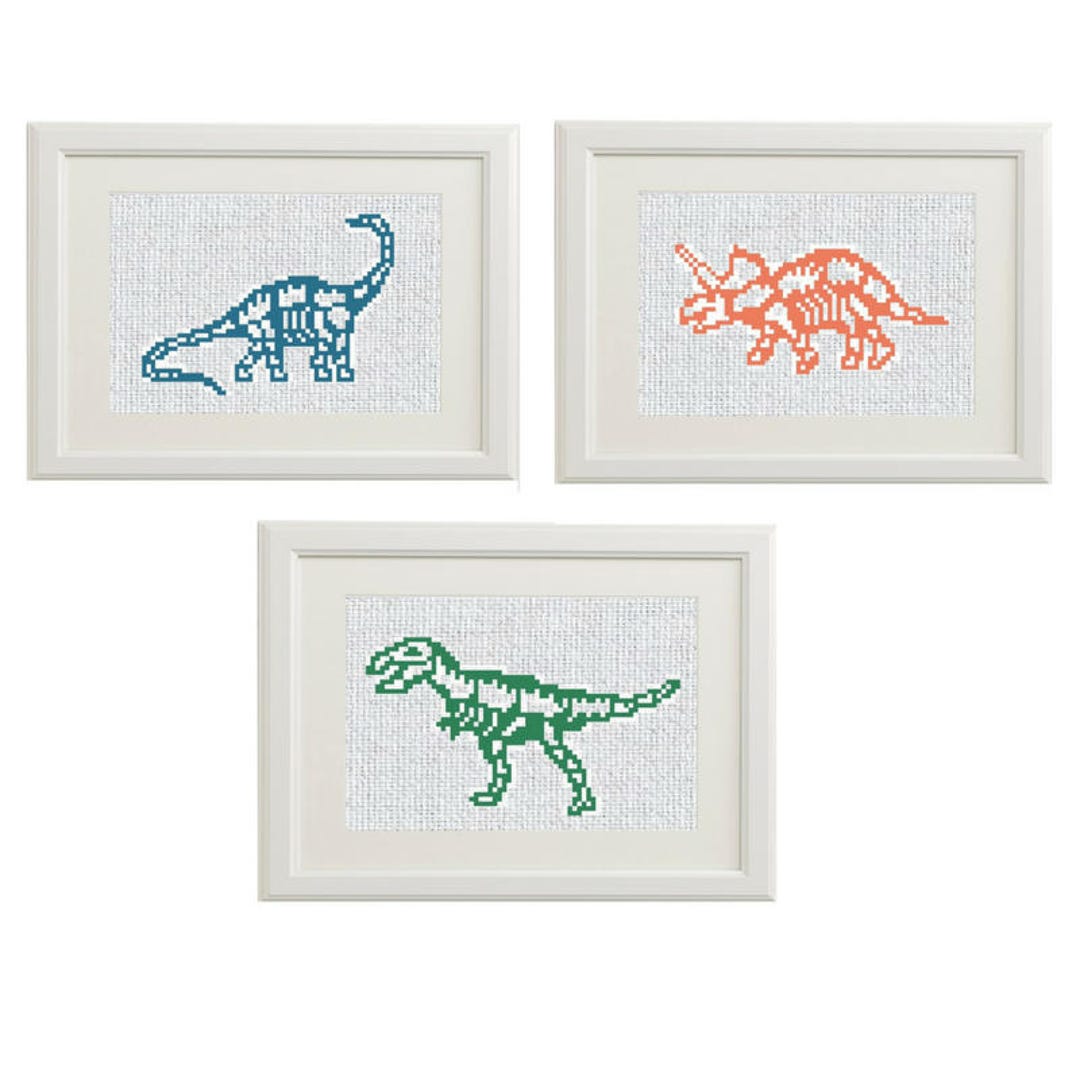 Dinosaur Cross Stitch Pattern, Brontosaurus, Tyrannosaurus, Triceratops ...