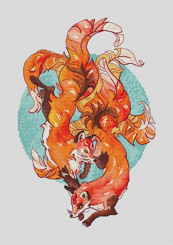 Kitsune Cross Stitch Pattern PDF Instant Download Fantasy | Etsy