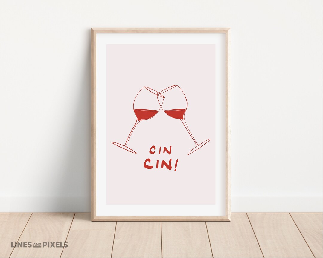 Cin Cin Crayon Sketch Print Trendy Wine Wall Print Printable Wall Art ...