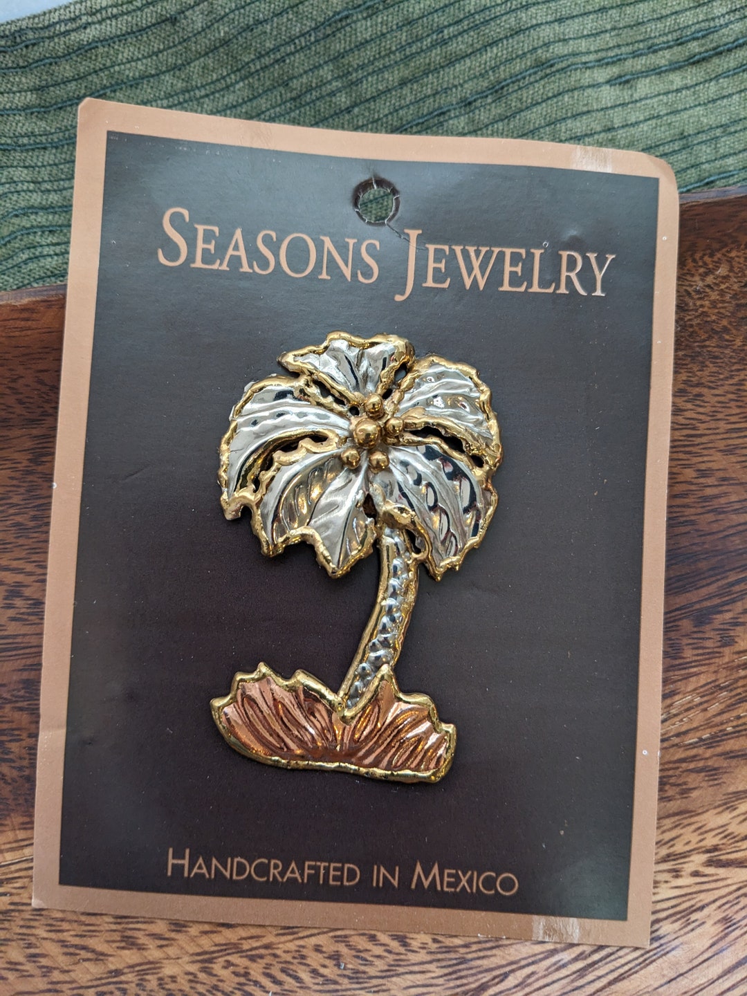 Vintage Mixed Metal Palm Tree Pin Pendant Brooch Handmade in Mexico 80s ...