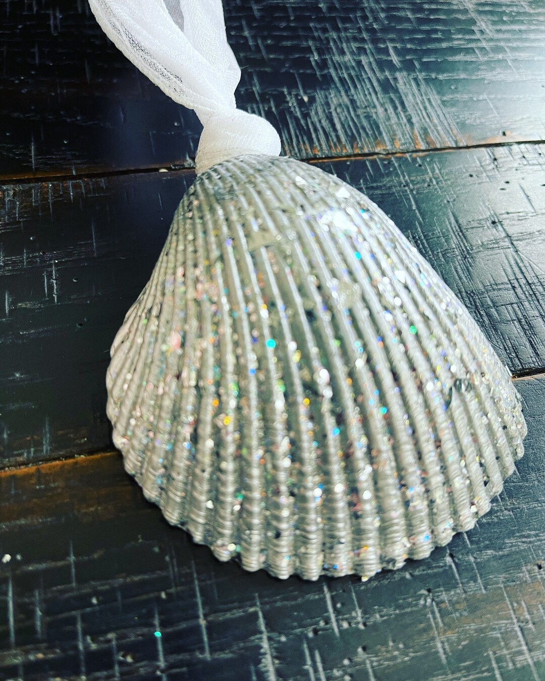 Silver Glitter Seashell Ornament/huge Seashell/hanging - Etsy