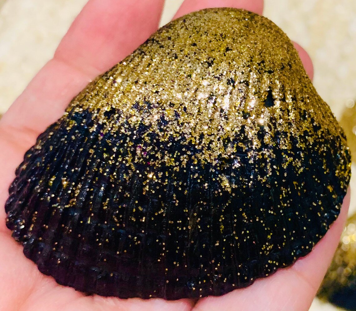 Gold Glitter Seashells/matte Black/bling/set of - Etsy