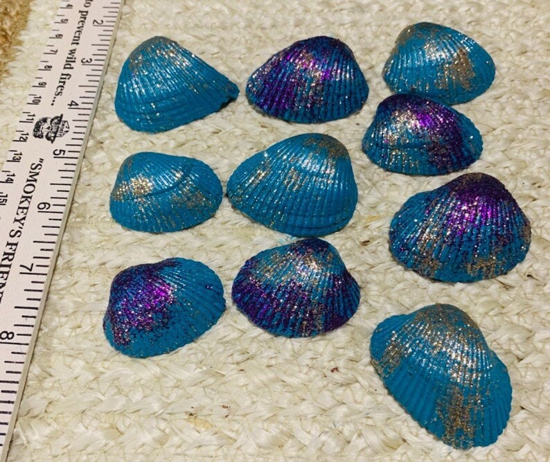 Glitter sea shell/teal/turquoise/purpleset of 10/gold/acrylic | Etsy